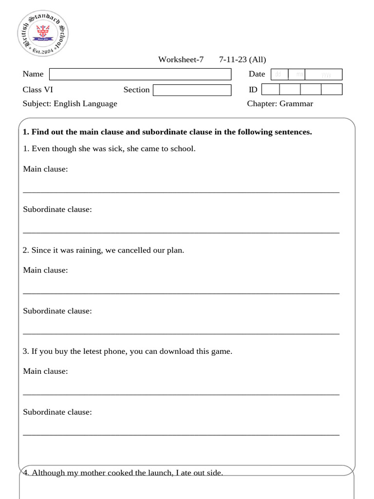 C 6 Eng. Lang. Worksheet 7[1] | PDF | Clause | Language Mechanics