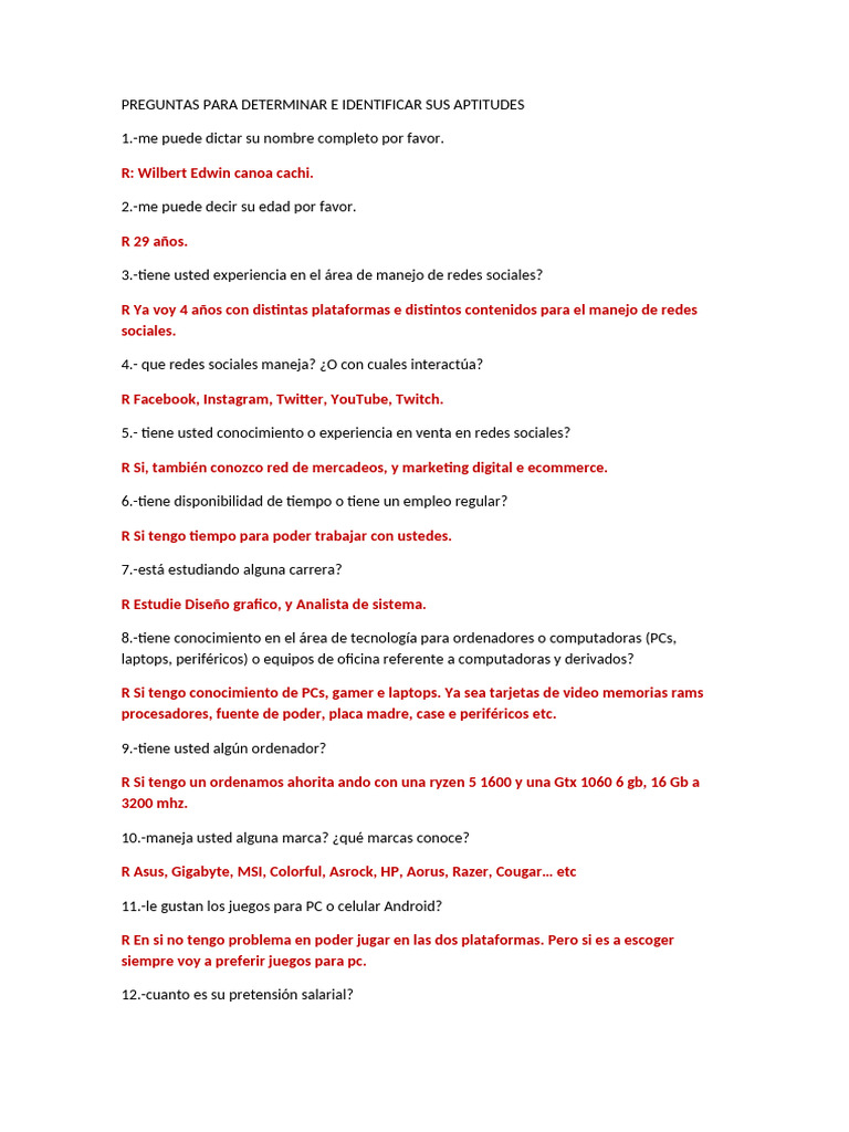 Preguntas para Determinar e Identificar Sus Aptitudes | PDF