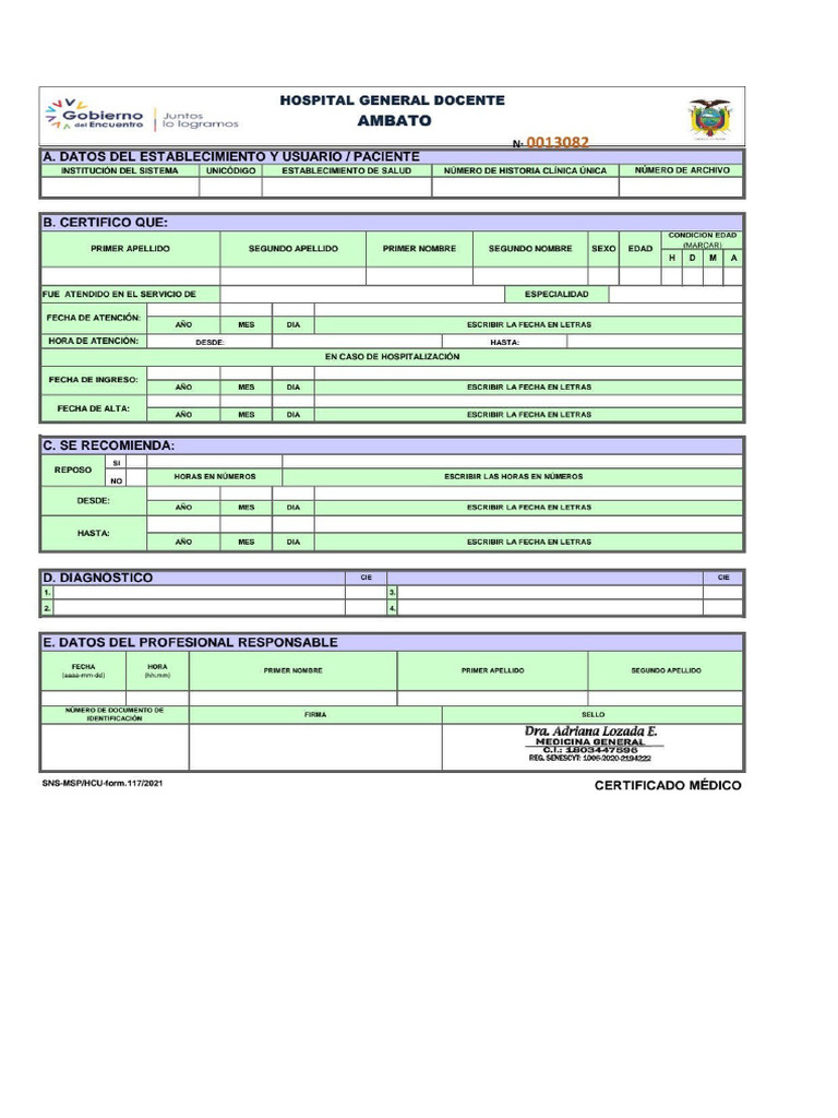 SNS-MSP Hcu-Form.117 2021 Certificado Medico-1 | PDF