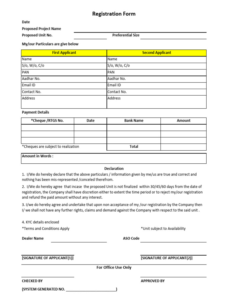 Registration Form for Proposed Unit | PDF