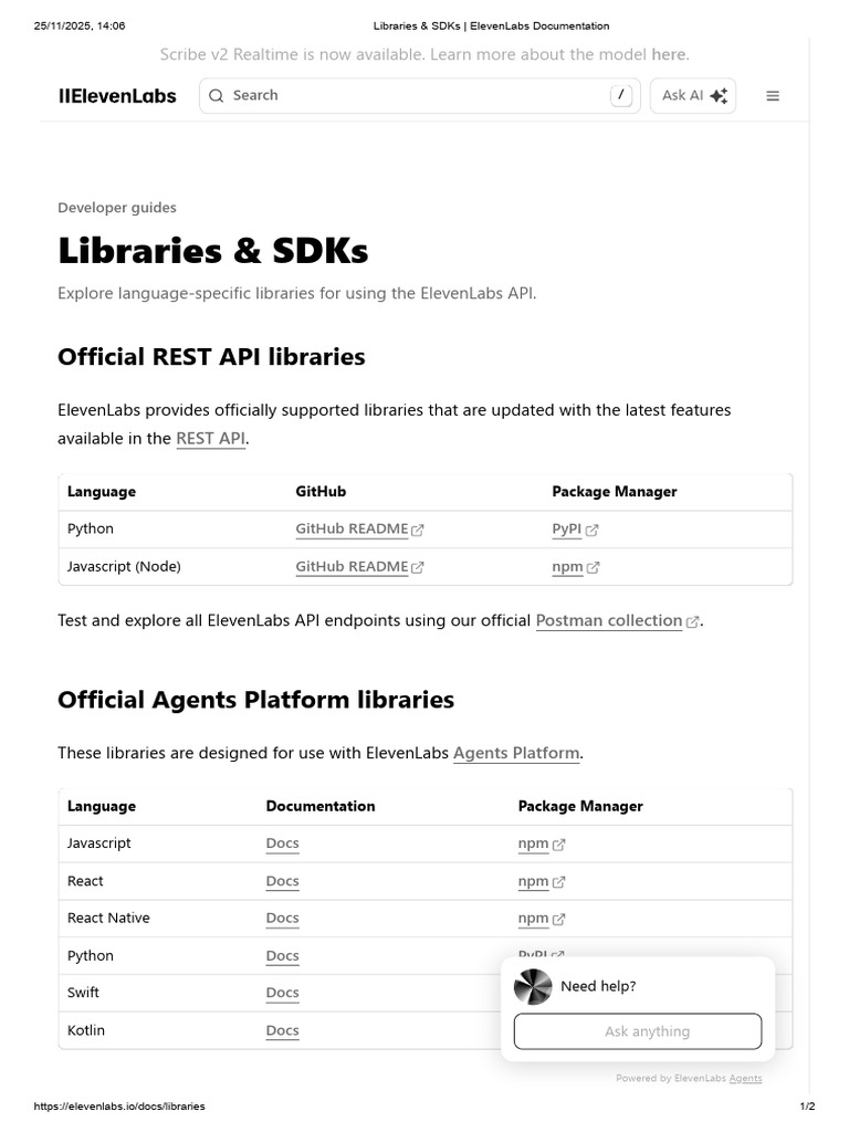Libraries & SDKs - ElevenLabs Documentation | PDF | Systems Architecture | Software