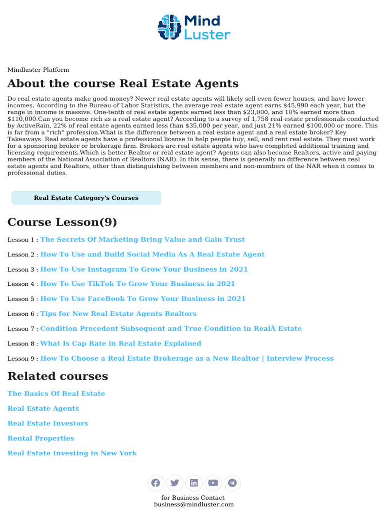 Real Estate Agents Course Content | PDF