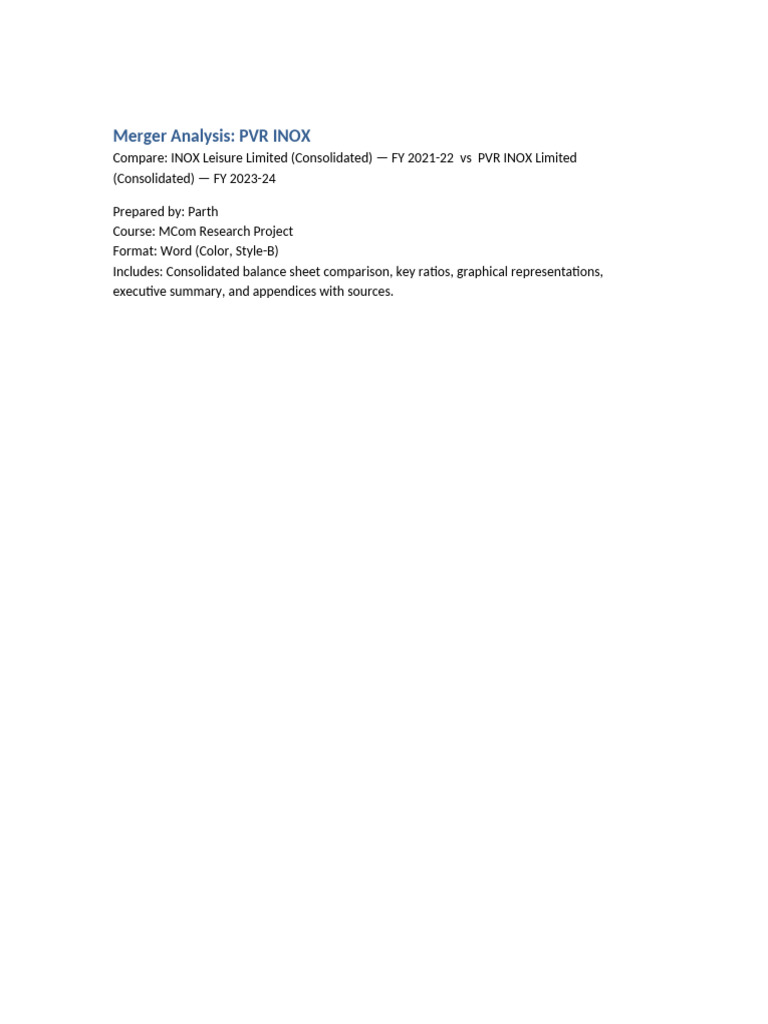 PVR INOX Merger Comparison Draft | PDF | Equity (Finance) | Mergers And ...