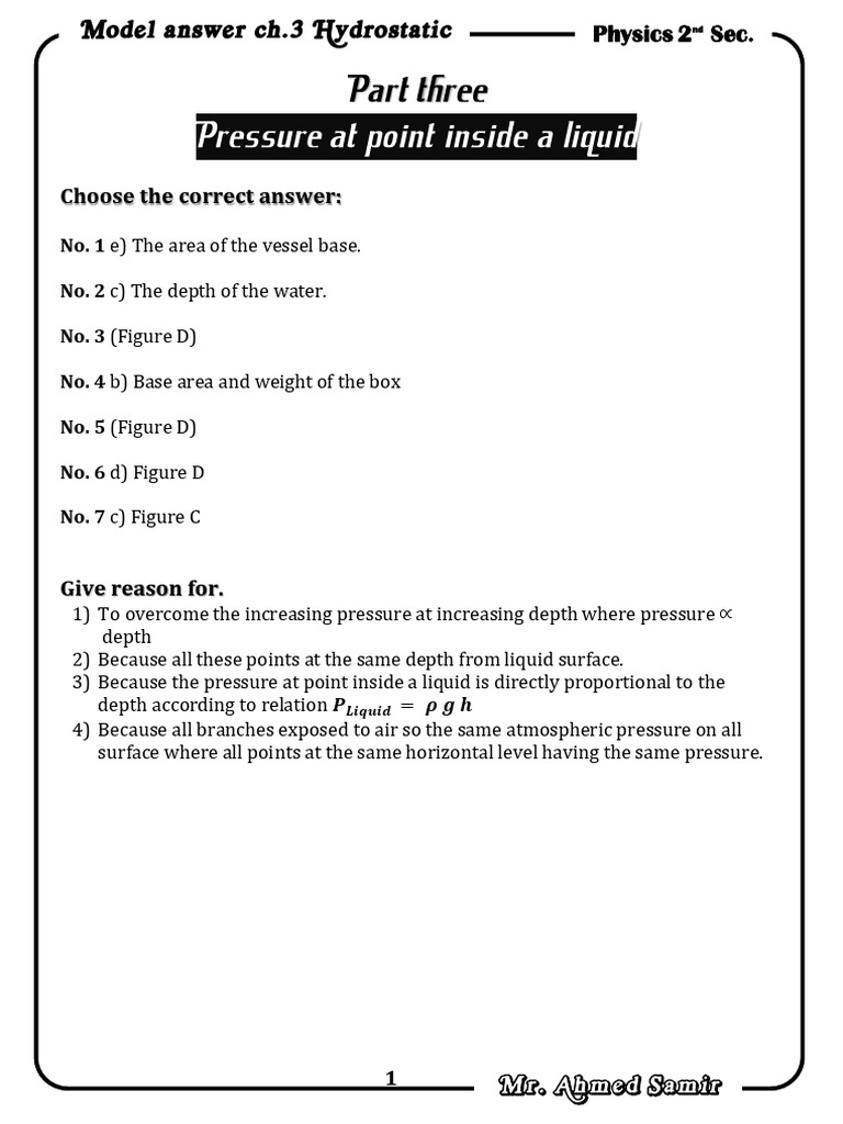 Model Answer Ch. 3 Part 3 | PDF | Pressure | Gases