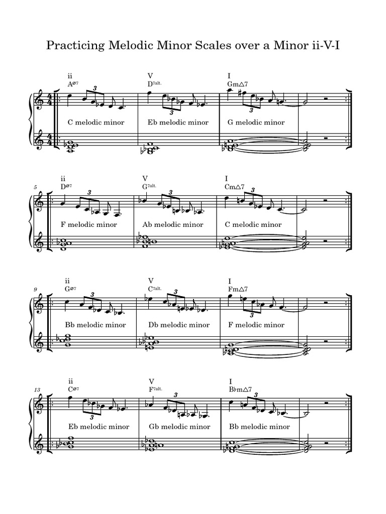 Practicing Melodic Minor Patterns Over Minor iiVI | PDF | Minor Scale ...