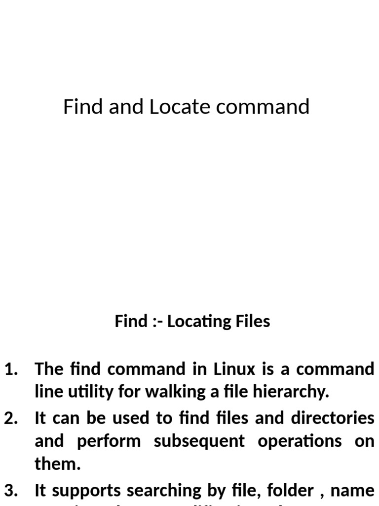 Lecture 10 Find and Locate Command | PDF | Computer File | Filename