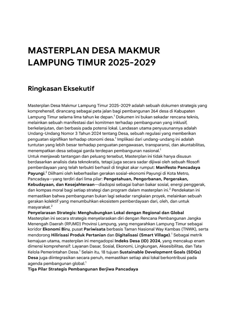 Masterplan Desa Makmur Lampung Timur 2025-2029 | PDF