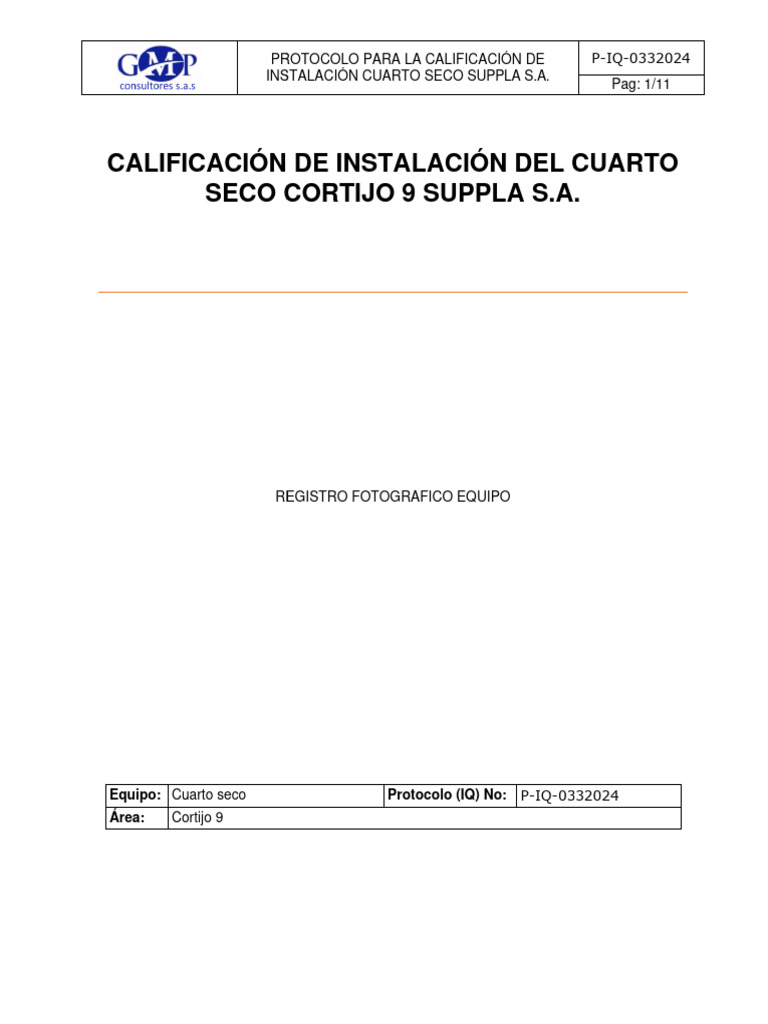 Protocolo Iq Cuarto Seco | PDF | Calibración | Instrumentación