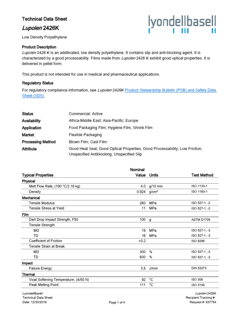 3 - 2 - 2 - Ldpe Film 0-2426k Basell - Tds | PDF | Medical Device ...
