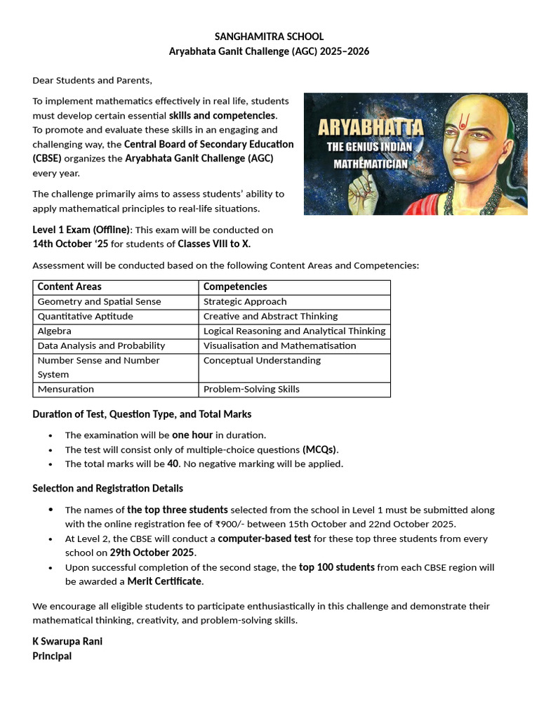 Aryabhata Ganit Challenge Circular | PDF