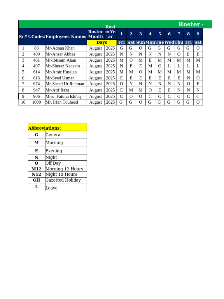 Shift Schedule August-2025 | PDF