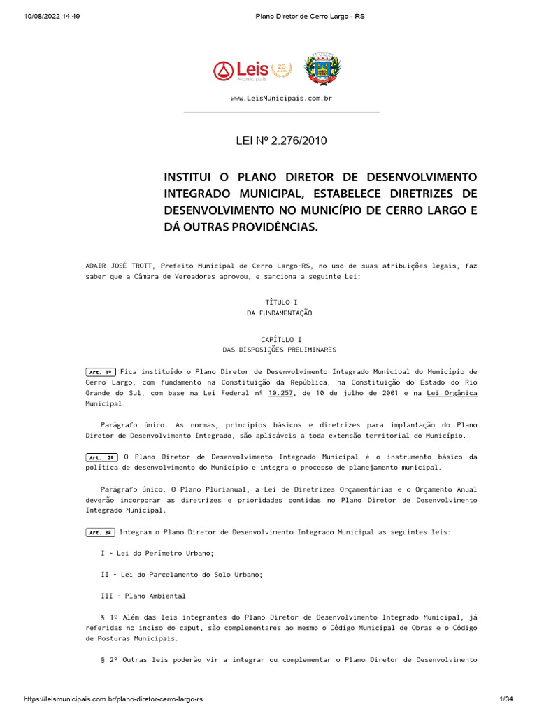 Plano Diretor de Desenvolvimento de Cerro Largo | PDF | Cidade ...