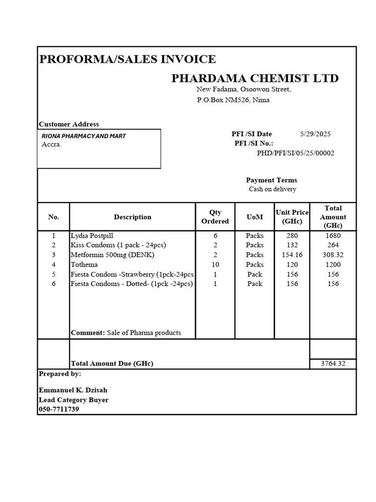 Proforma Invoice for Pharma Products | PDF