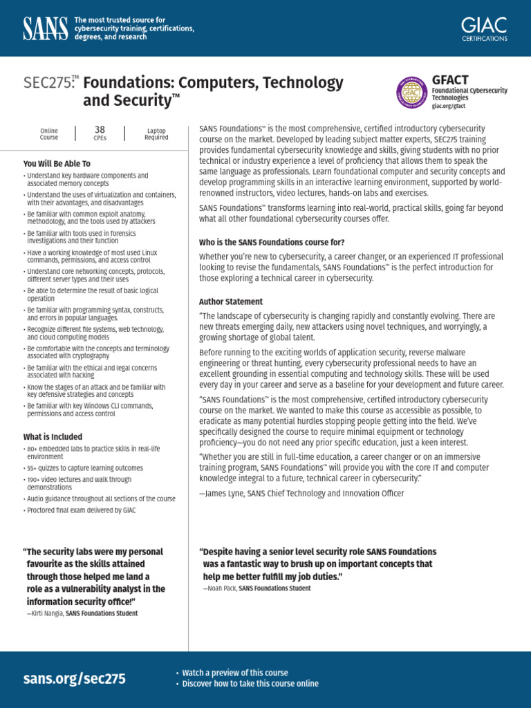 SANS Institute SEC275 Brochure | PDF | Computer Security | Security