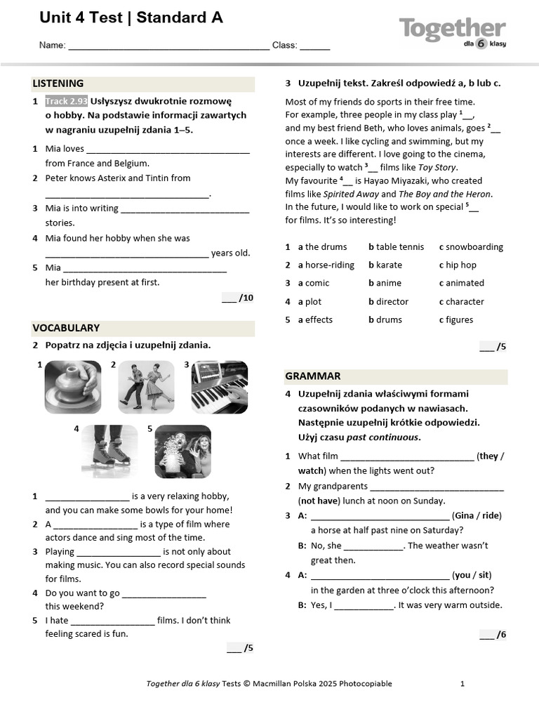 Together - kl6 - U4 - Unit - Test - Standard A | PDF