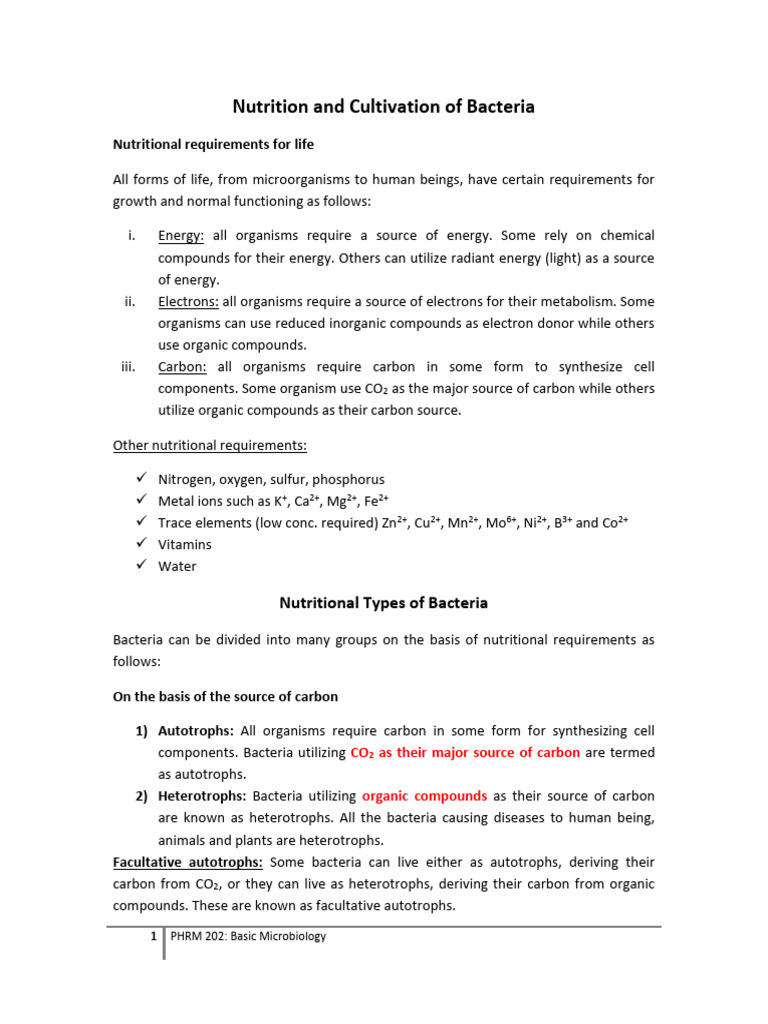 Nutrition and Cultivation of Bacteria - 31032024 | PDF | Growth Medium ...