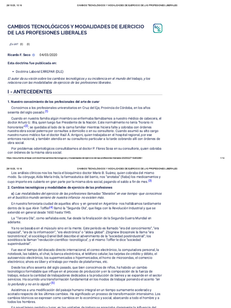 Cambios Tecnológicos y Modalidades de Ejercicio de Las Profesiones ...