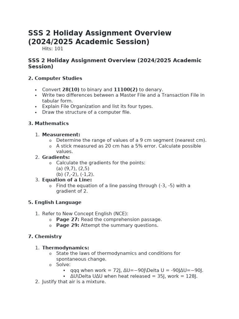 SSS 2 Holiday Assignment Overview | PDF | Waves | Heat