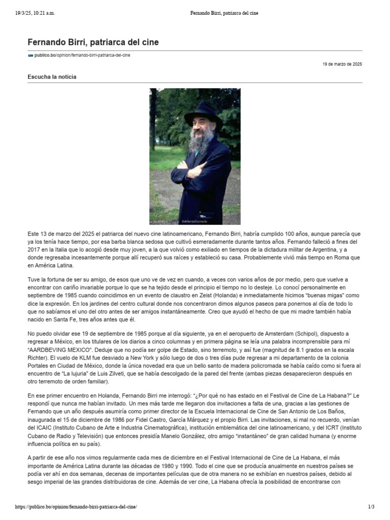 Fernando Birri, Patriarca Del Cine | PDF