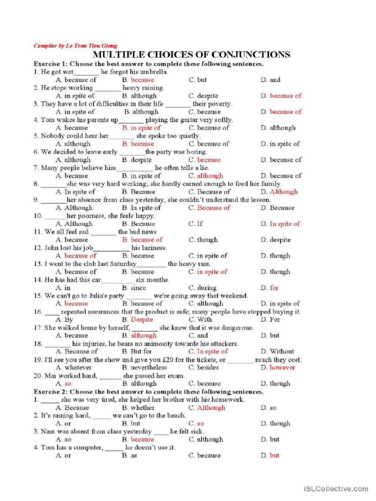Multiple Choice of Conjunctions Tests 118136 1 | PDF