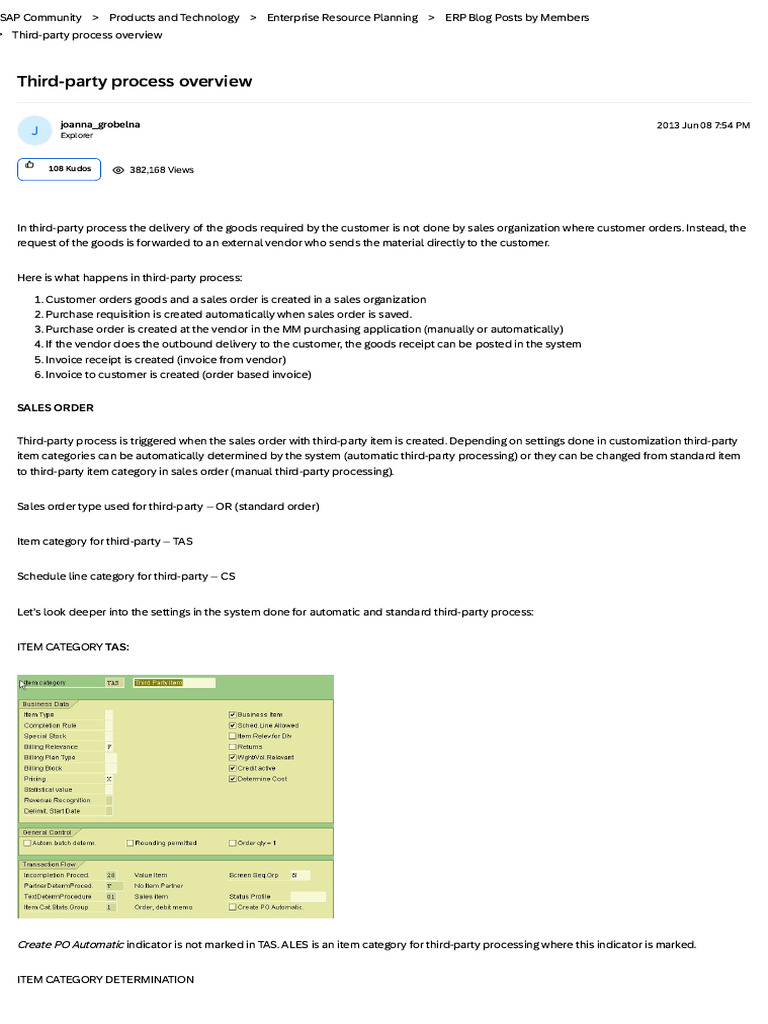 Third-Party Process in SAP ERP Explained | PDF | Receipt | Invoice