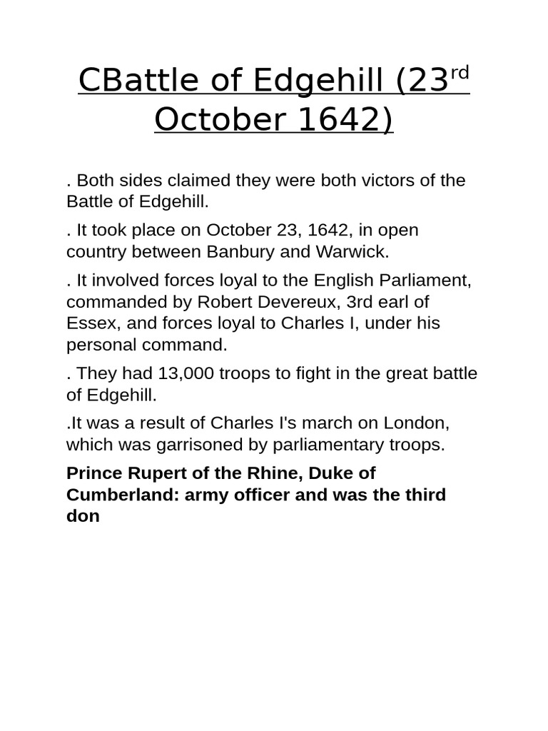 Battle of Edgehill Overview 1642 | PDF