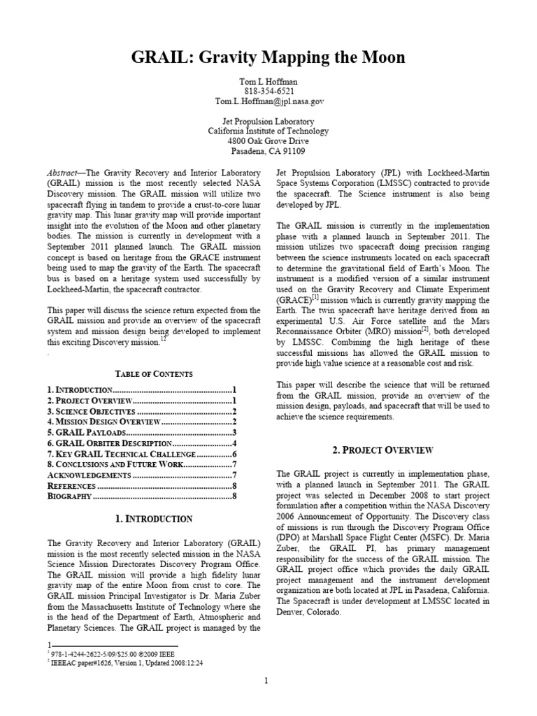 Tom Hoffman GRAIL 2009 | PDF | Moon | Jet Propulsion Laboratory