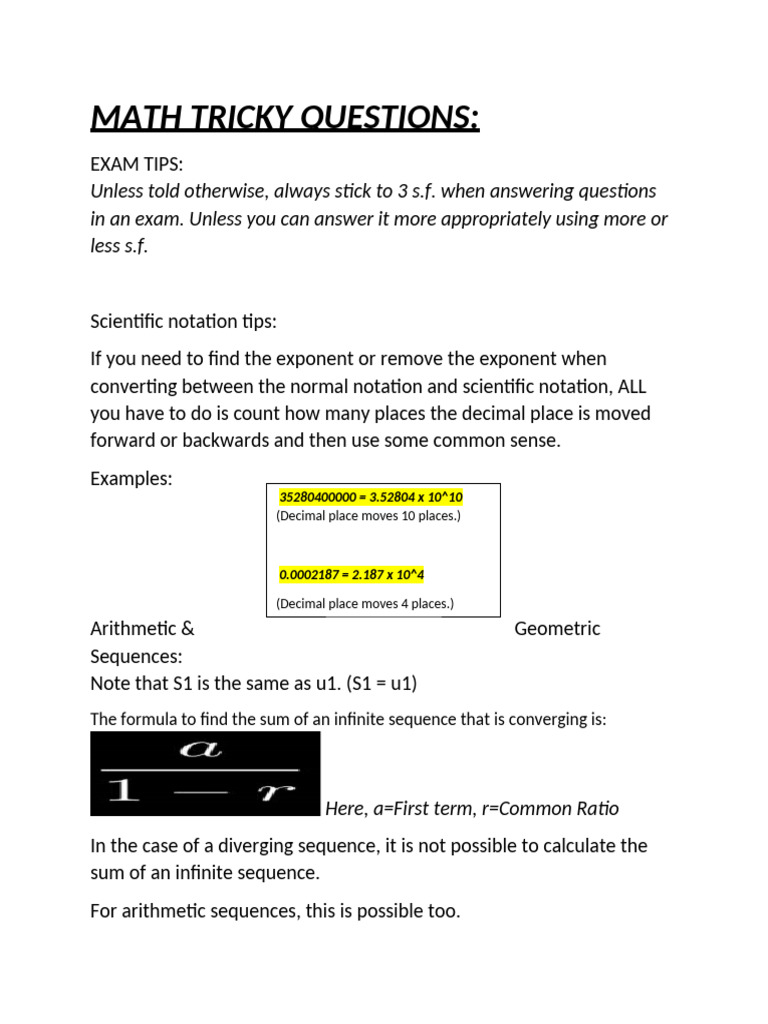 Math Tricky Questions | PDF | Logarithm | Numbers