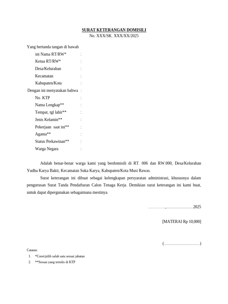 (Template) Surat Keterangan Domisili | PDF
