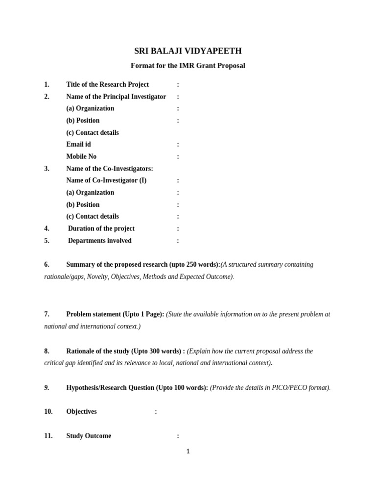 Research Project IMRC Proposal Format - 2025-Q2 | PDF | Methodology ...