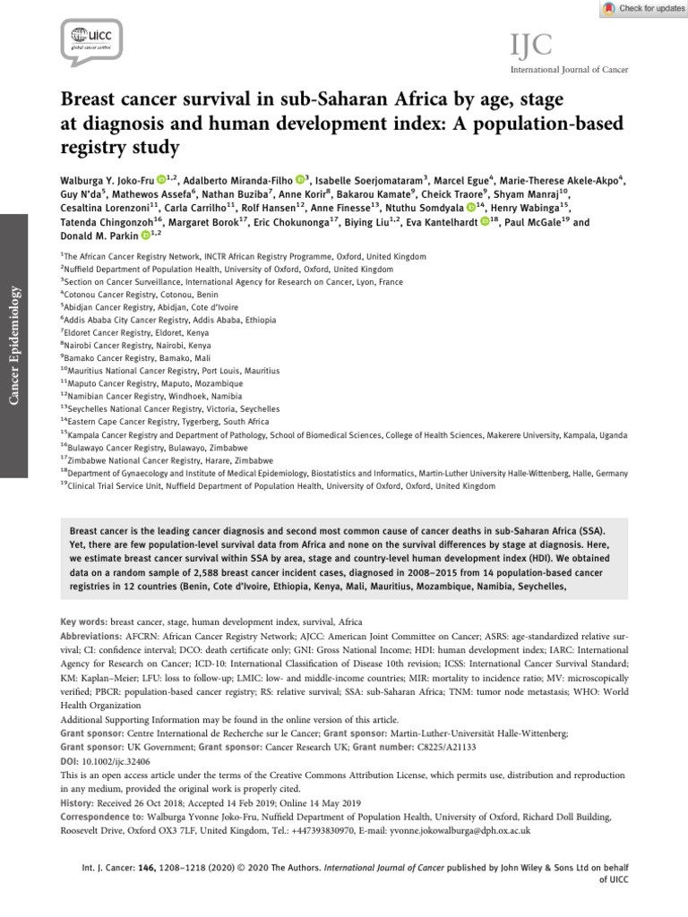 Intl Journal of Cancer - 2019 - Joko Fru - Breast Cancer Survival in ...