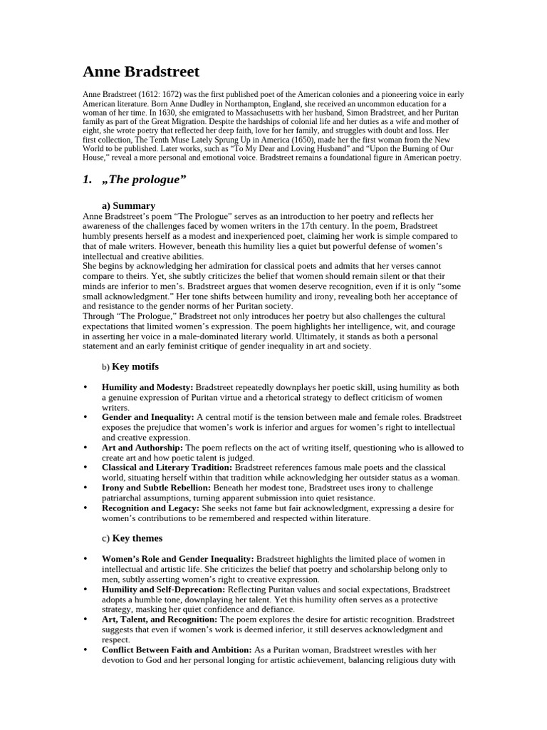 Anne Bradstreet | PDF