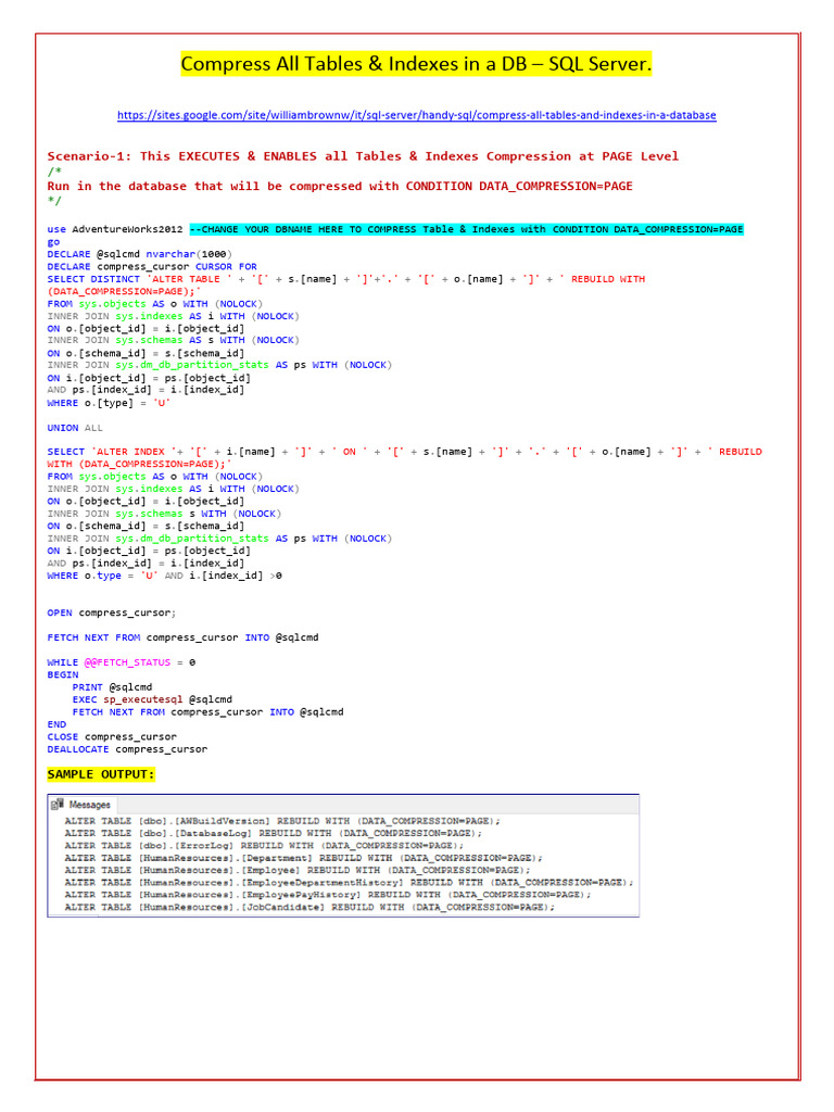 Compress All Tables & Indexes in A DB - SQL Server. | PDF | Database Index | Microsoft Sql Server