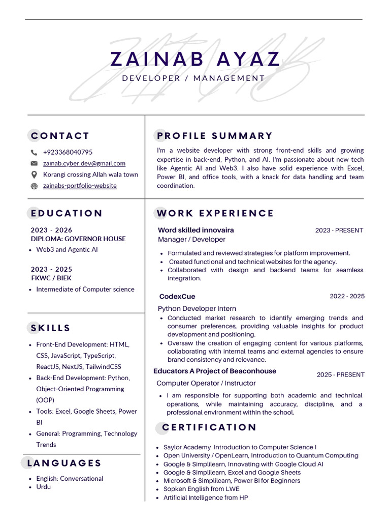 Zainab S Resume | PDF | Artificial Intelligence | Intelligence (AI ...