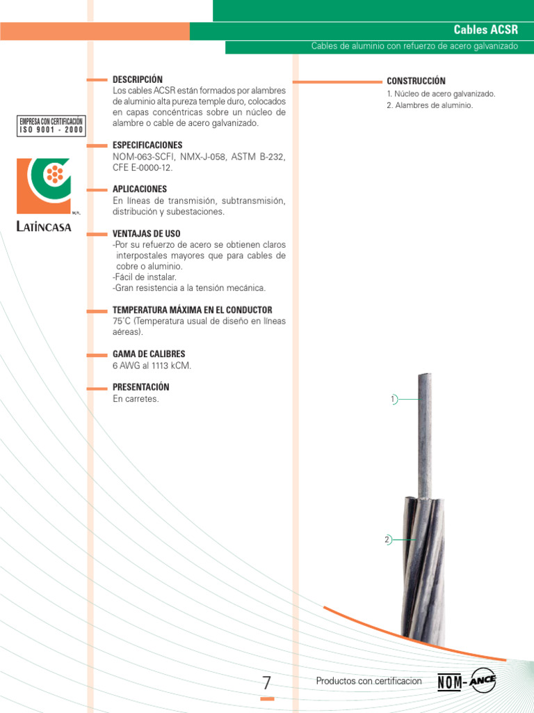 Cables ACSR: Especificaciones y Ventajas | PDF | Componentes eléctricos ...