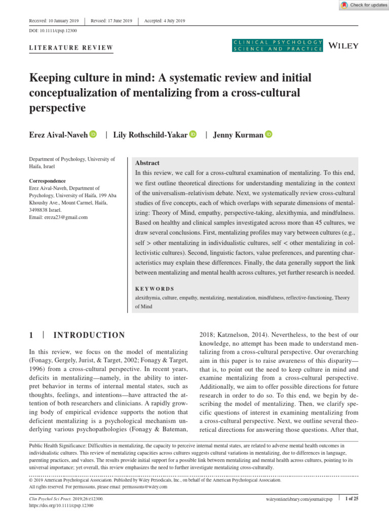 Clin Psych - 2019 - A Systematic Review and Initial | PDF | Concept | Mind