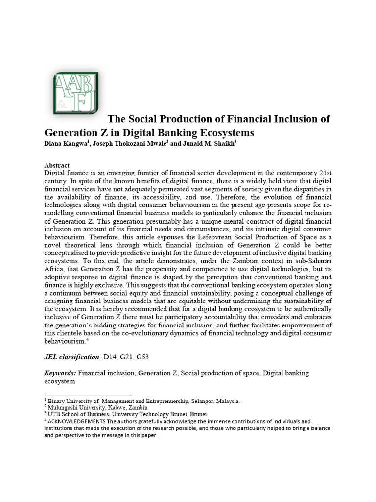 The Social Production of Financial Inclusion of Generation Z in Digital ...