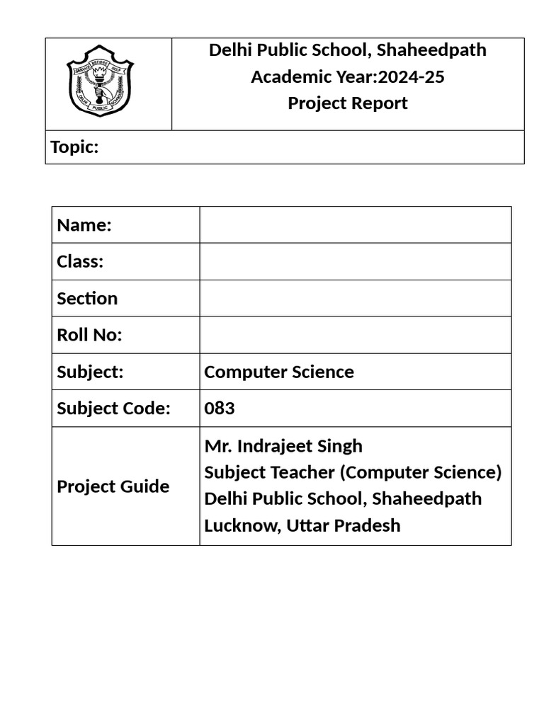 Project Coverpage Class 12 | PDF