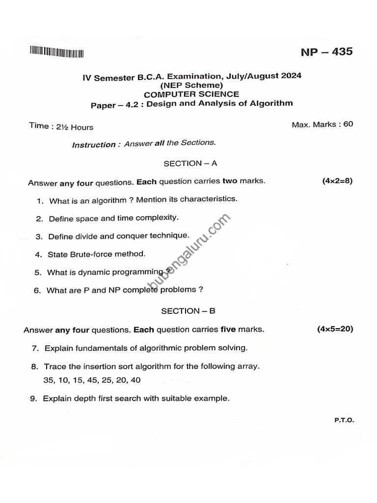 2024 - 4th Sem Bca Design and Analysis of Algorithm 2024 | PDF