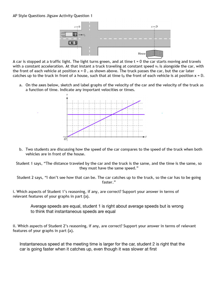 AP Style Kinematics Questions Jigsaw Activity | PDF | Speed | Velocity