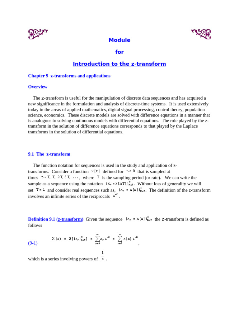 Introduction To Z Transform | PDF | Function (Mathematics) | Recurrence Relation