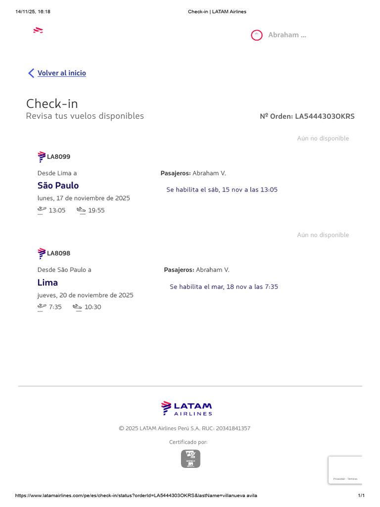 Check-in LATAM: Vuelos Lima-São Paulo | PDF