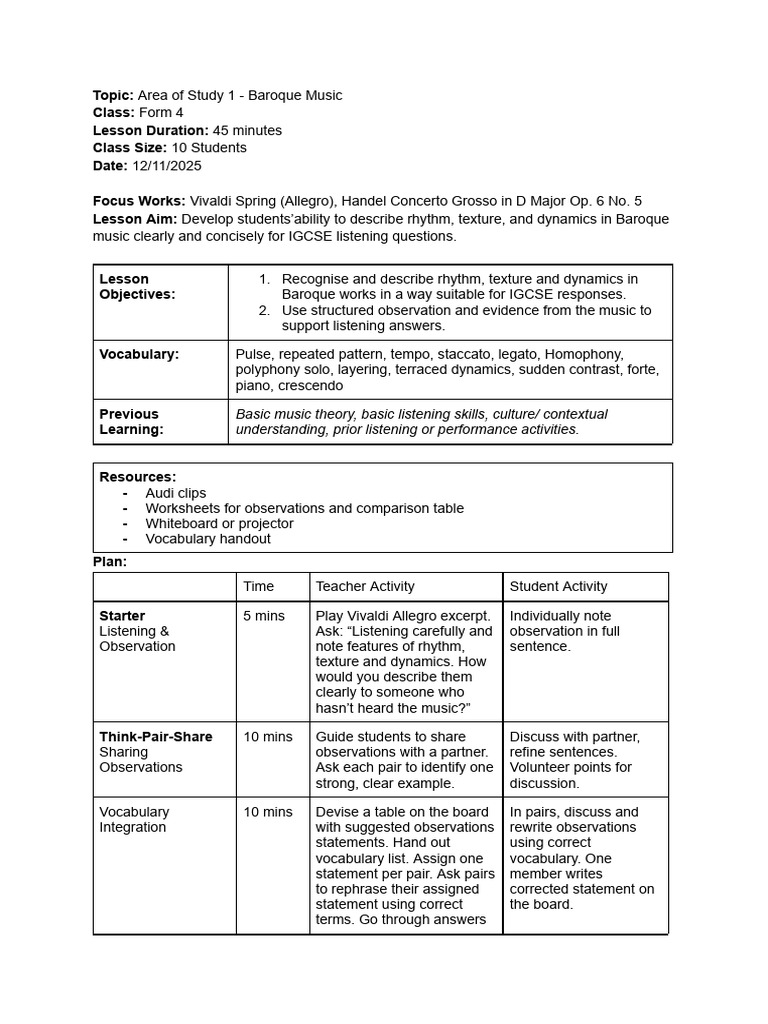 Baroque Music IGCSE Listening Guide | PDF | Tempo | Rhythm