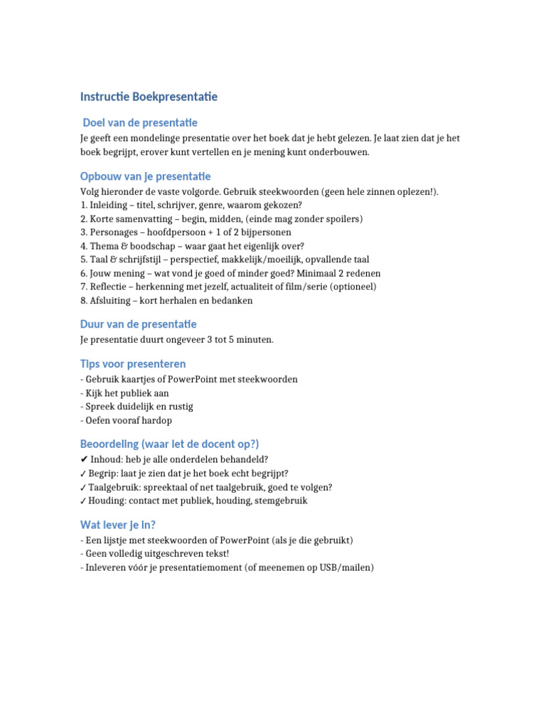 Instructie Boekpresentatie | PDF