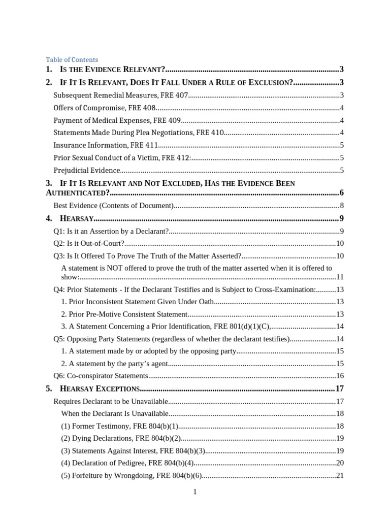 Evidence Rules and Legal Procedures Guide | PDF | Witness | Hearsay