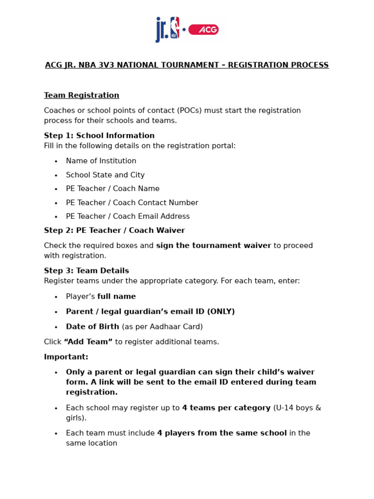 ACG JR. NBA 3V3 Tournament Registration Guide | PDF