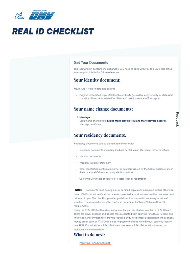 REAL ID Checklist - California DMV (1) | PDF | Identity Document ...