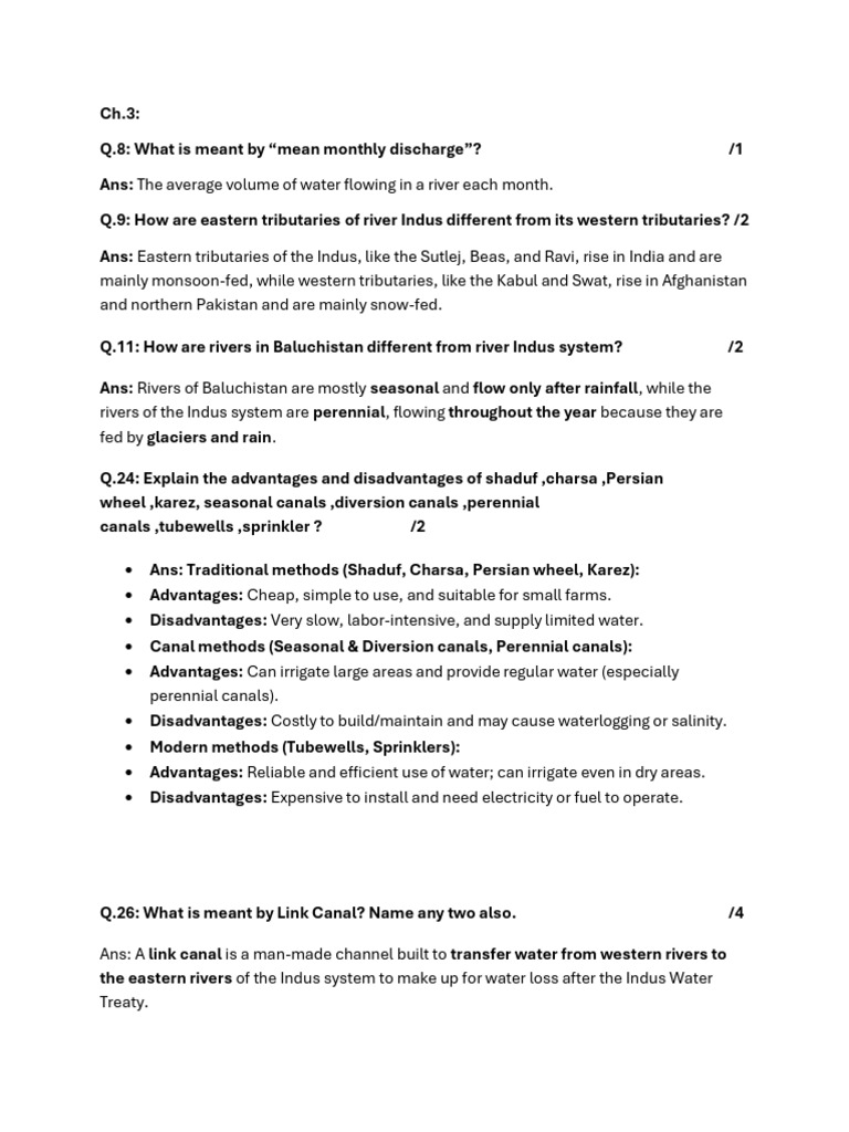 Geography Ch.3 | PDF | Indus River | Irrigation