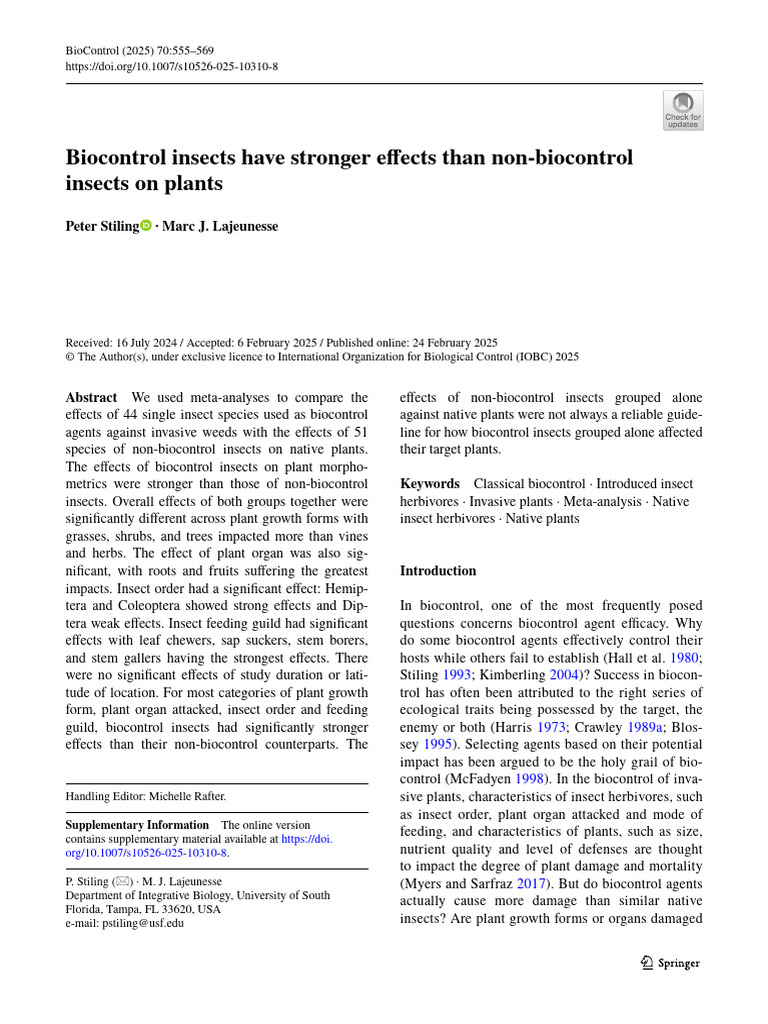 Biocontrol Insects Have Stronger Effects Than Non Biocontrol | PDF ...