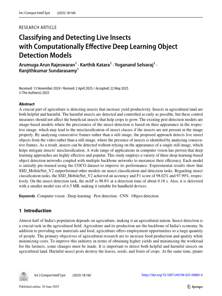 Classifying and Detecting Live Insects With Computationally Effective Deep Learning Object | PDF ...